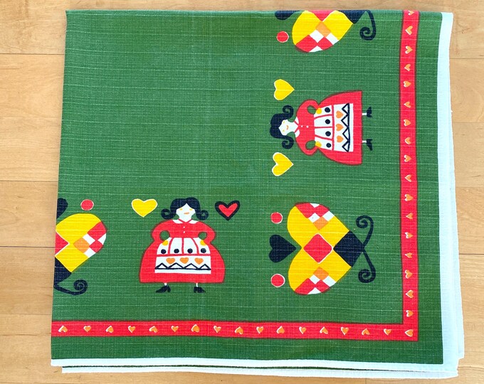 Vintage Tablecloth, Swedish Table Cloth, Mid-century Design, Hearts ...