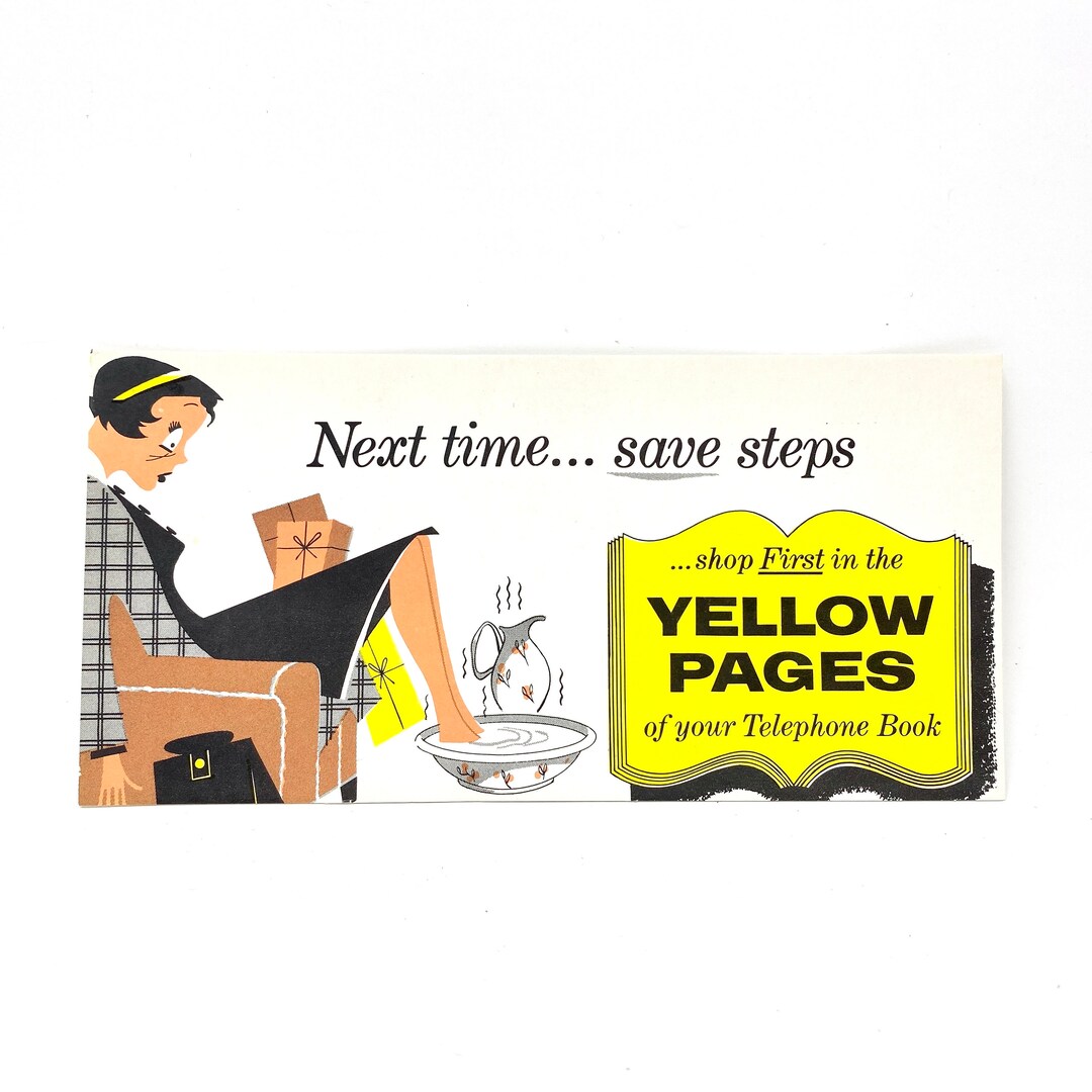 Vintage Advertising Card, Yellow Pages Telephone Book, Funny Woman - Etsy