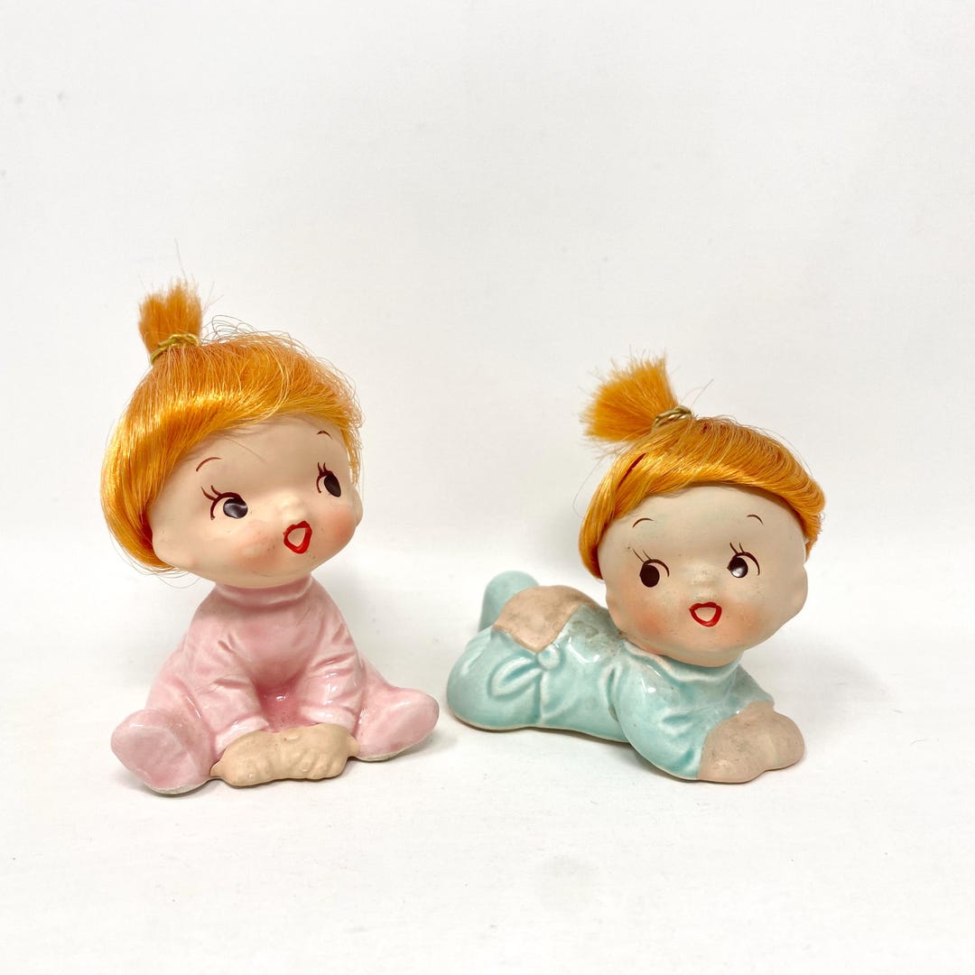 Vintage Pixie With Hair Figurines, Red Hair Babies, Girl Ceramic ...
