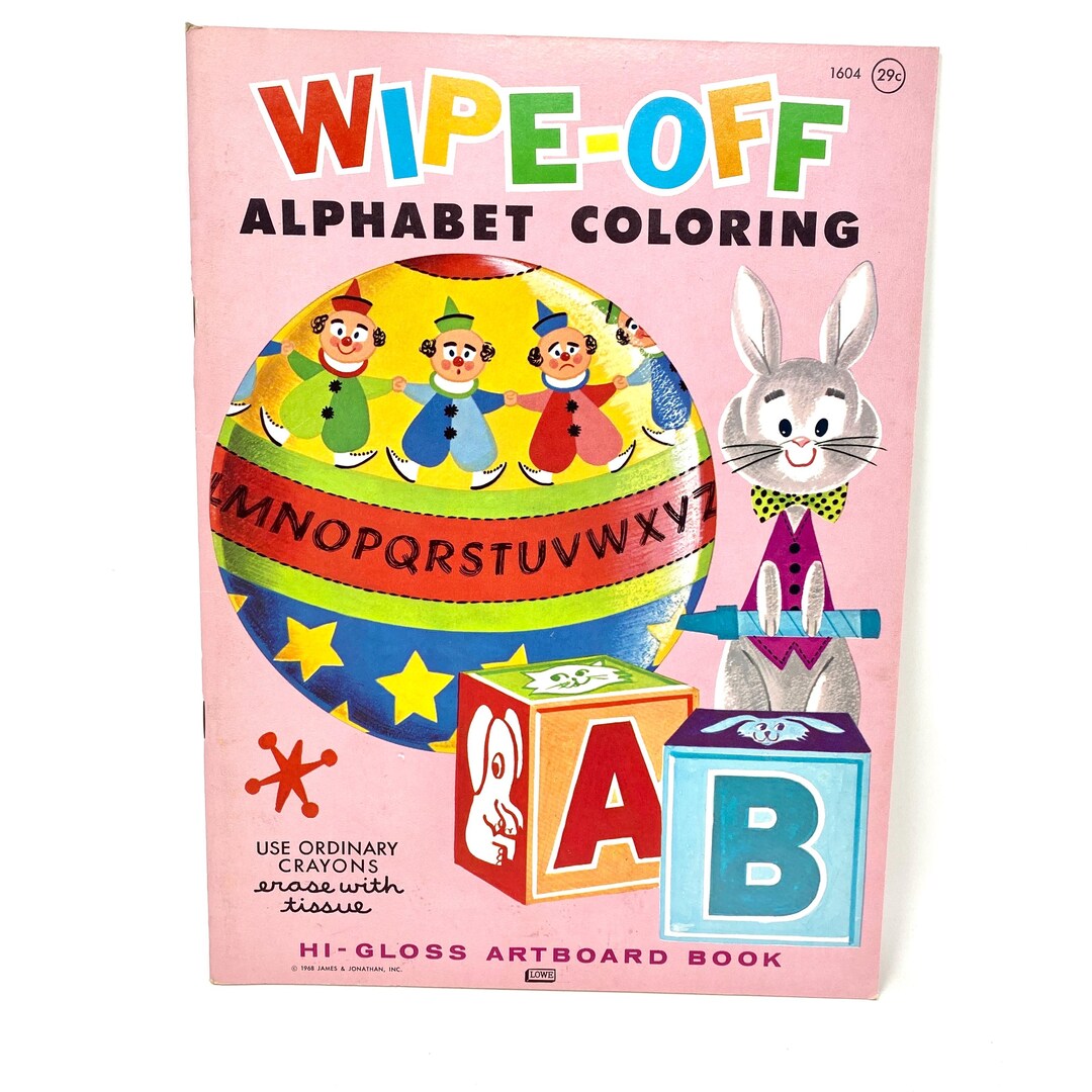 Vintage Coloring Book, Wipe off Alphabet Coloring Book, Hi Gloss ...