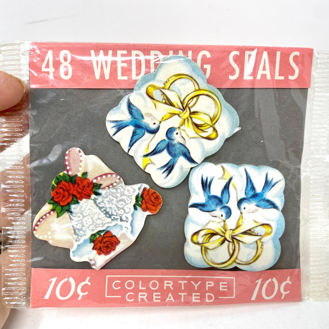 Vintage Wedding Seals, Bridal Stickers, Bluebirds With Rings, Bells ...