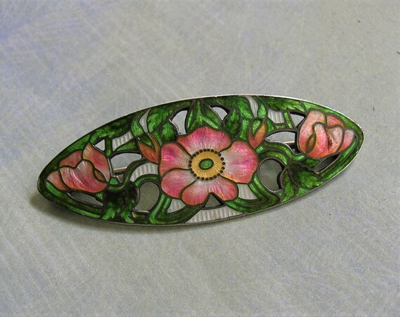 Large Antique English Sterling Enamel Pin Brooch, Ste… - Gem