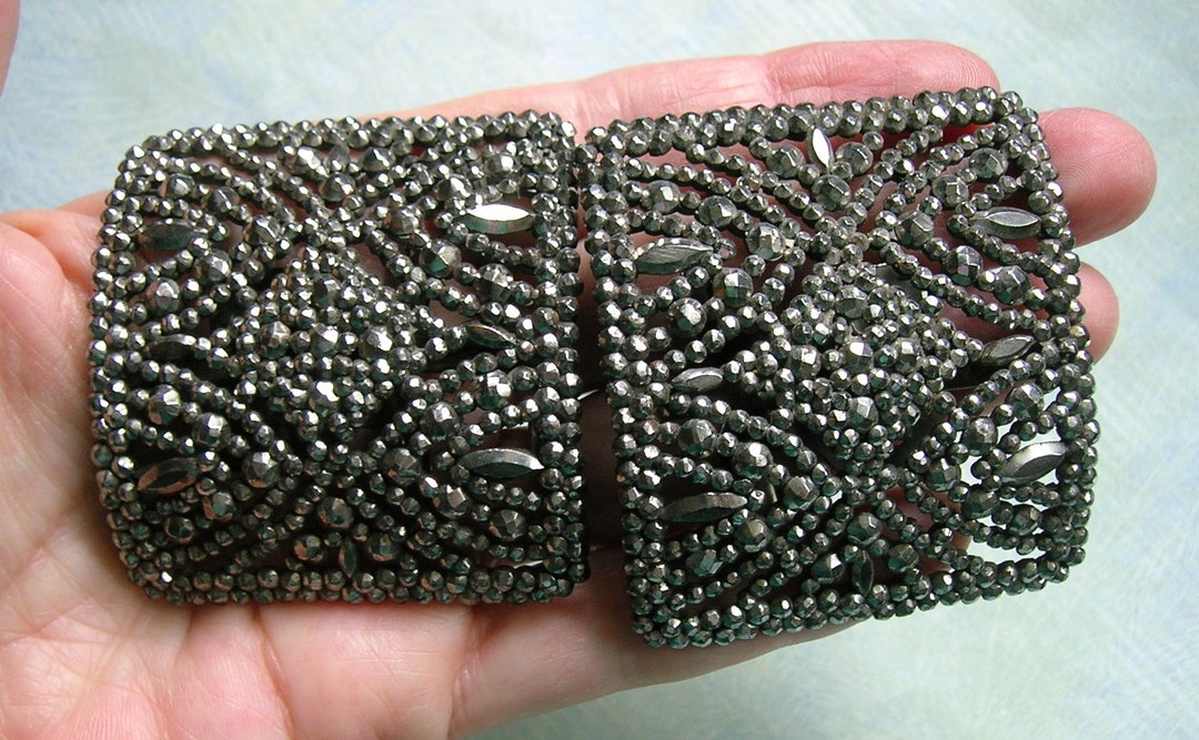 Pair of Antique French Cut Steel Shoe Buckle Clips, Cut Steel Buckle ...