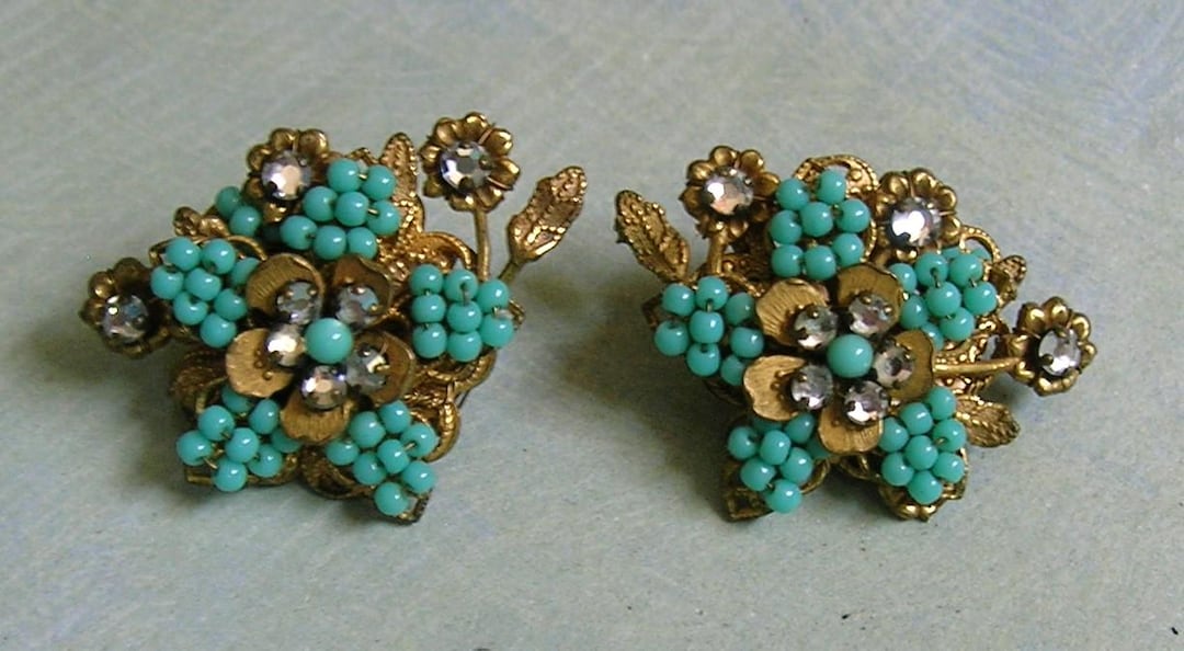 Vintage Unsigned Miriam Haskell, Demario Beaded Clip-on Earrings, Old ...