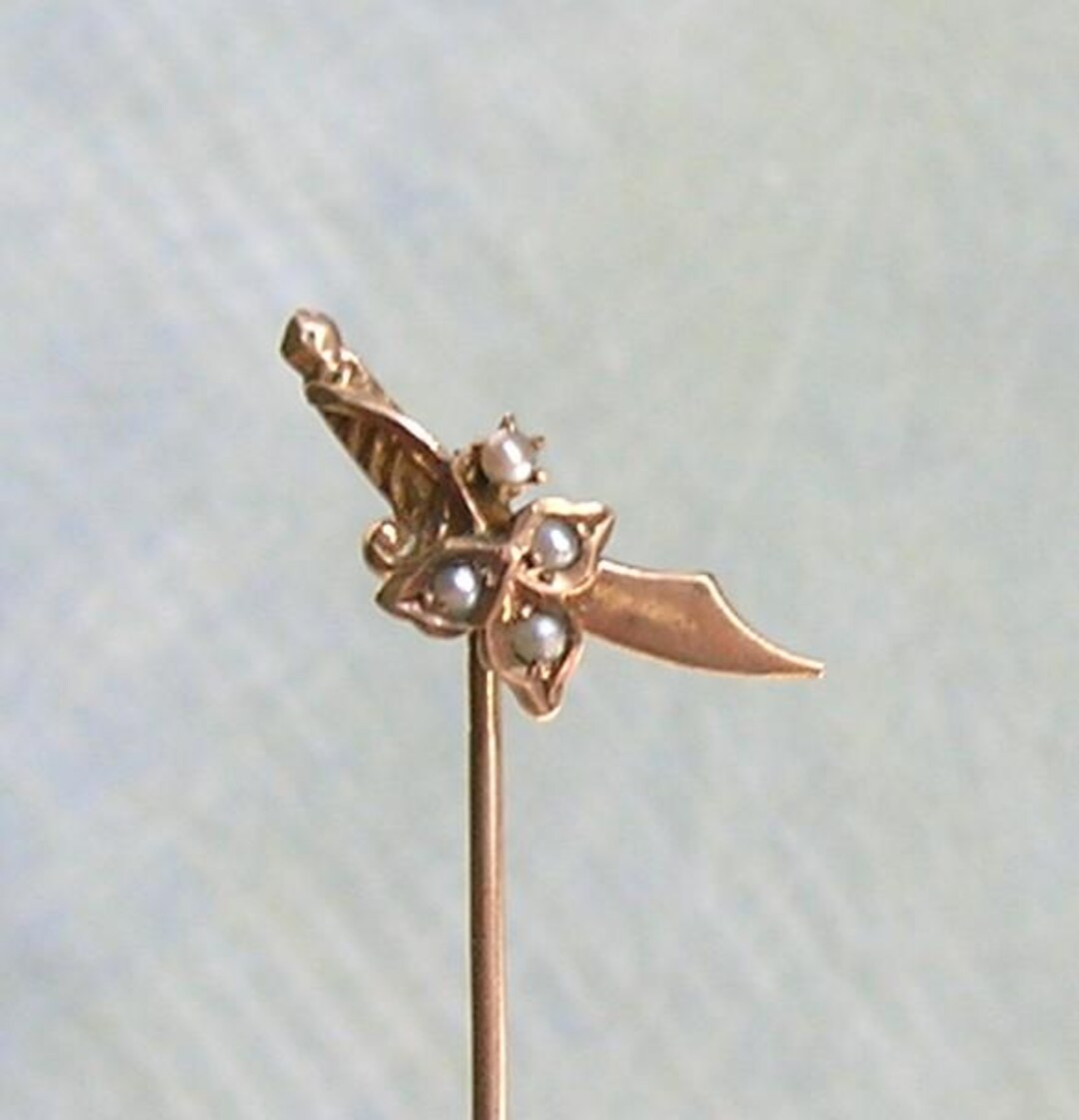 Antique 10K Gold and Pearl Stick Pin With Sword, Gold Stick Pin With ...