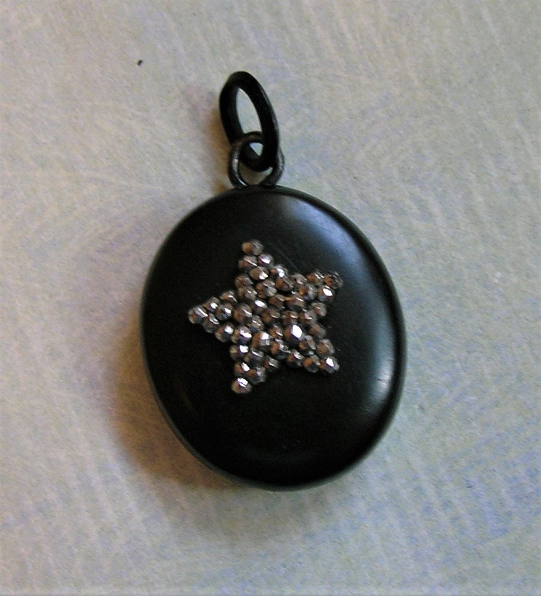 Antique Victorian Gutta Percha Locket With Cut Steel Star Design ...