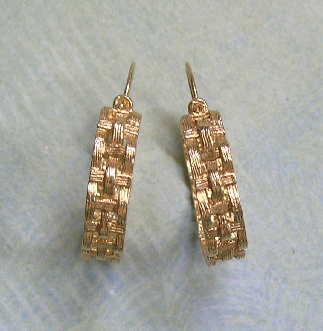 Vintage 14K Gold Basket Weave Hoop Earrings, Old 14K Gold Hoop Earrings ...