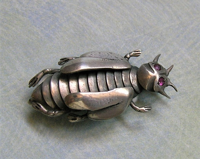 Antique Victorian Sterling Silver Bug Brooch Pin With Ruby Eyes, Silver ...