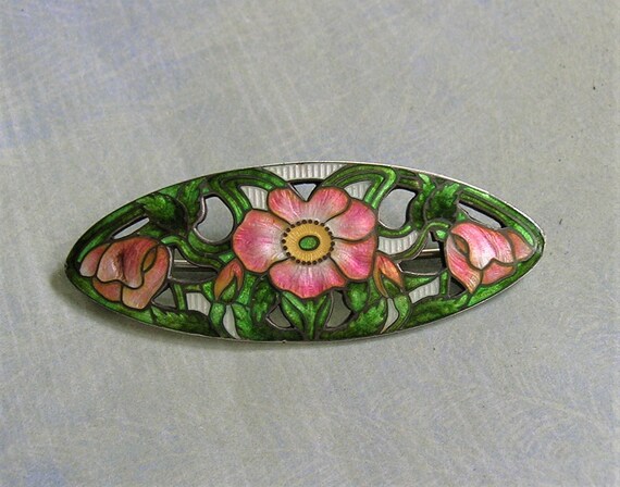 Large Antique English Sterling Enamel Pin Brooch, Ste… - Gem