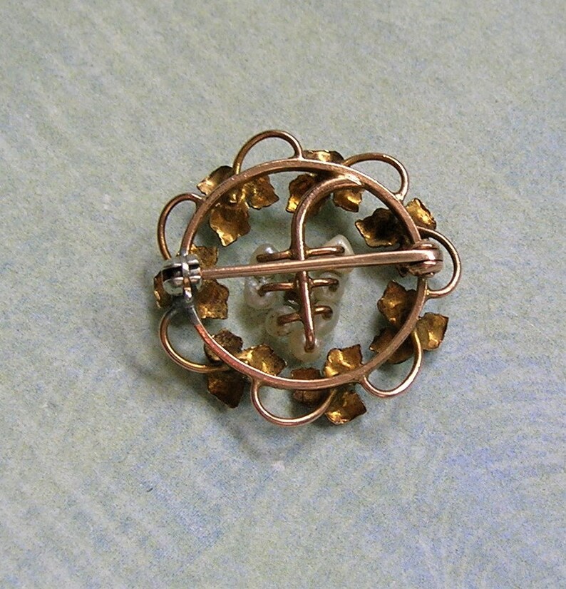 Antique 14K Gold Enamel Diamond and Pearl Pin Old 14K Leaf - Etsy