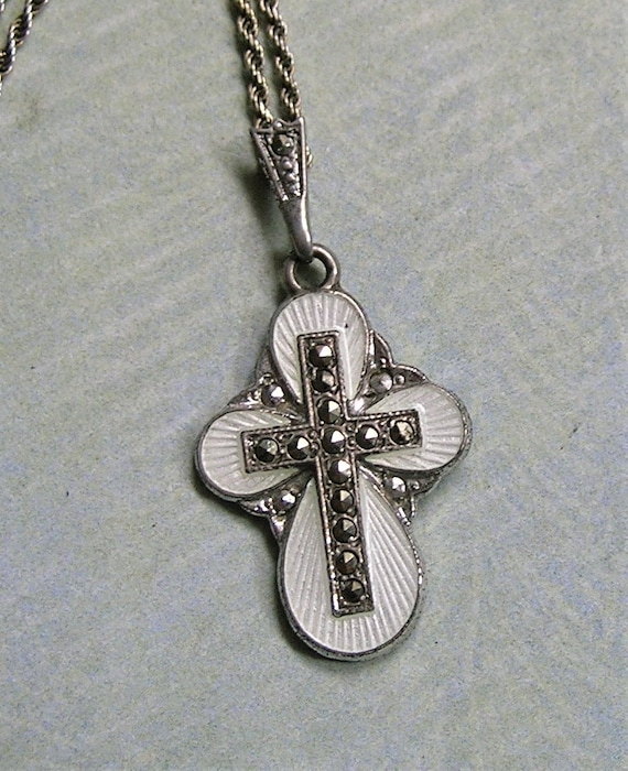 Vintage enamel cross sterling - Gem