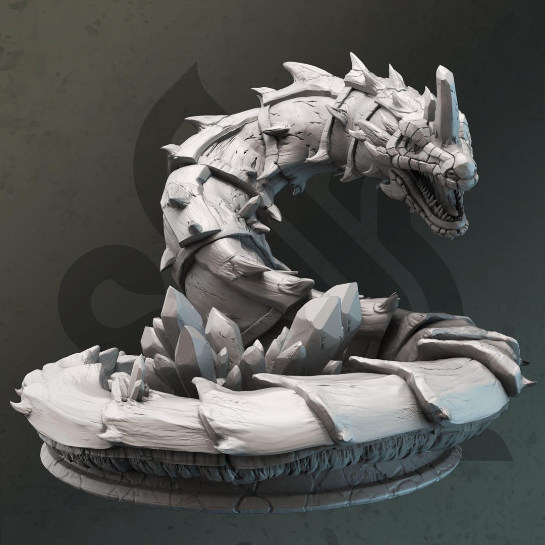 Rock Dragon Wyrm Gargantuan Cave Monster 32mm Scale - Crystalline ...