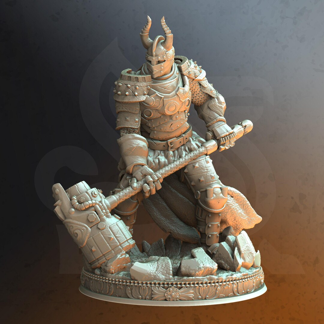 Greathammer Armored Knight Warrior Miniature 32mm Scale - Chief Hersir ...