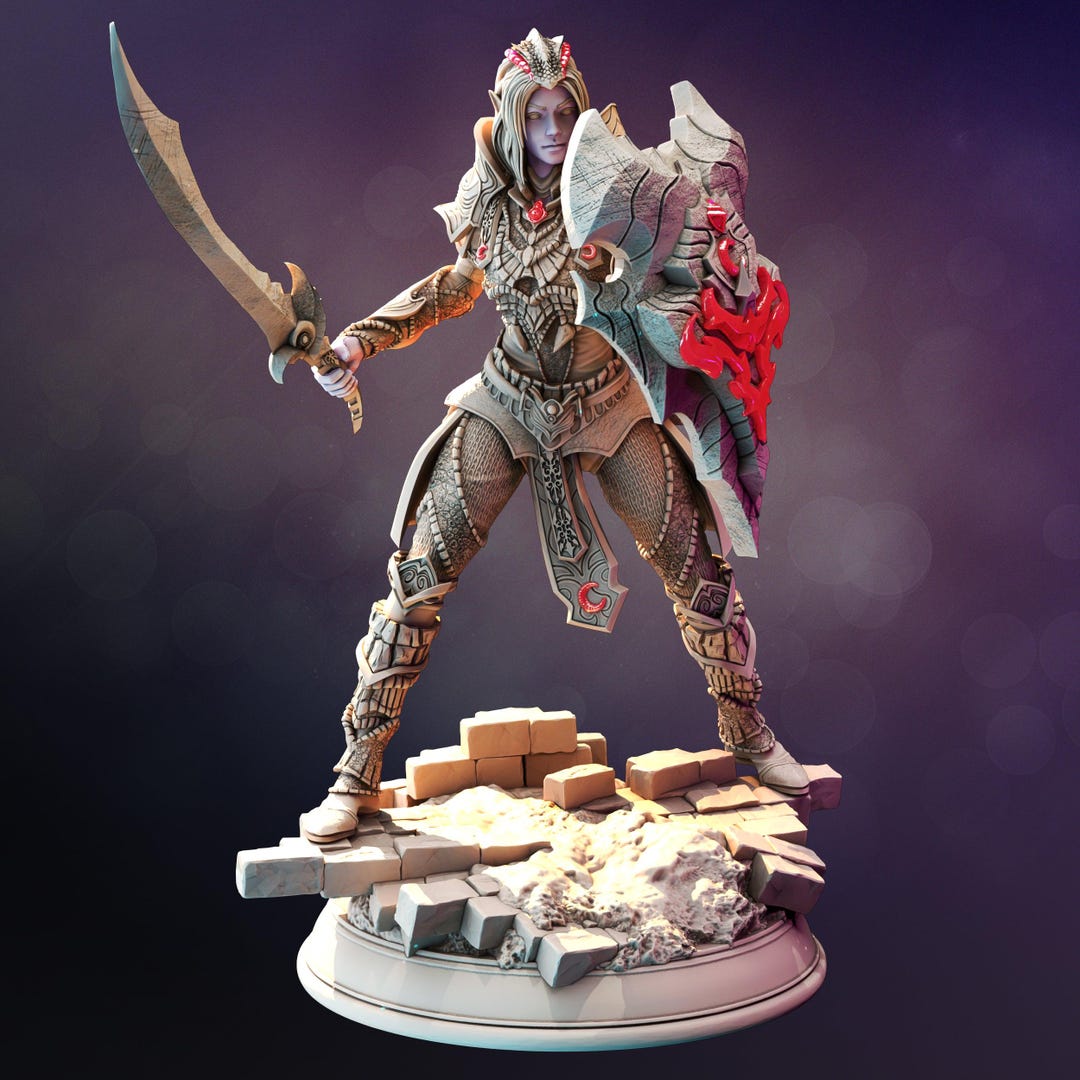 Dark Elf Female Warrior Knight Shield Sword 32mm Scale - Drow Moon ...