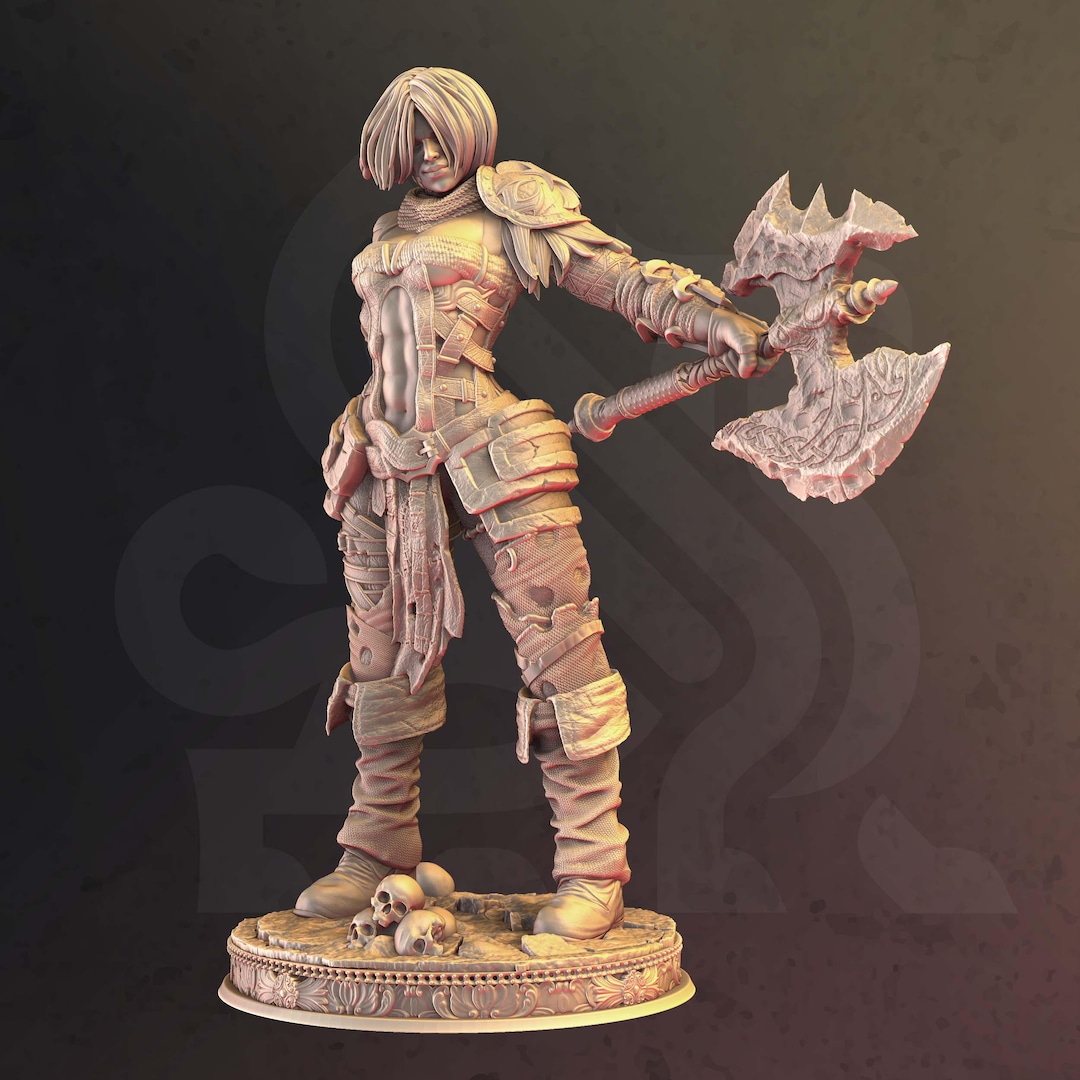 Barbarian Female Greataxe Warrior Miniature 32mm Scale - Goliath ...