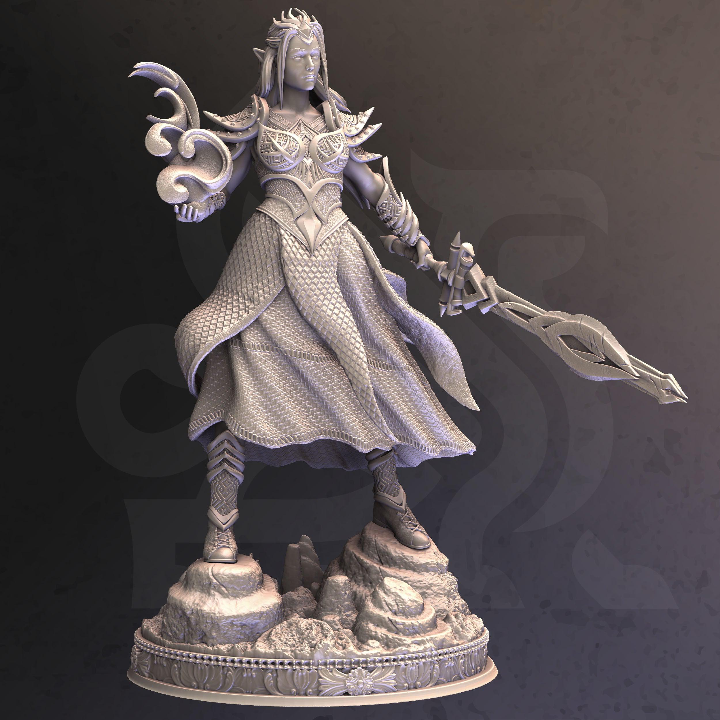 Dark Elf Female Battlemage Fire Genasi Miniature 32mm Scale - Hex ...