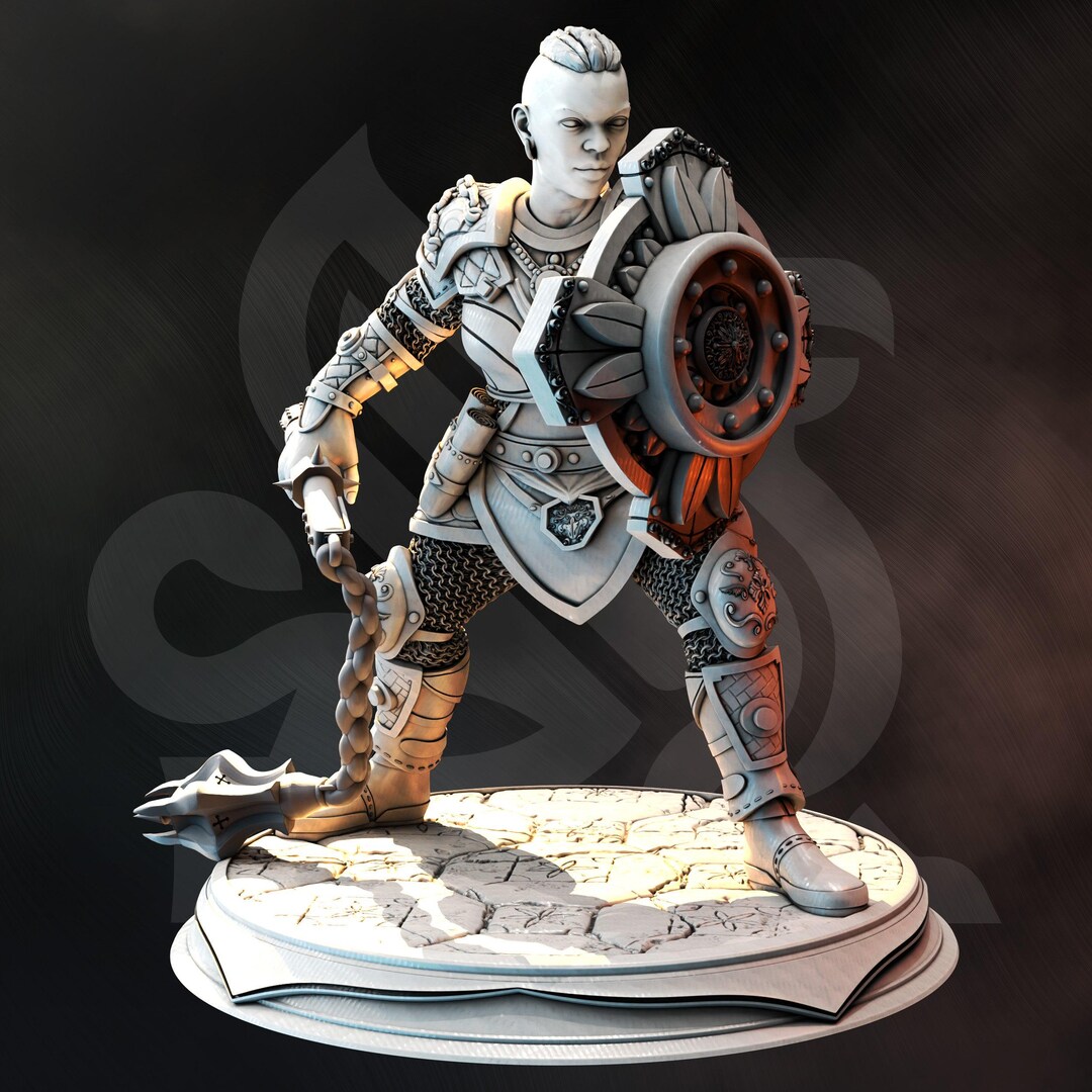 Dwarven Female Flail Warrior Paladin Miniature 32mm Scale - Dwarf ...