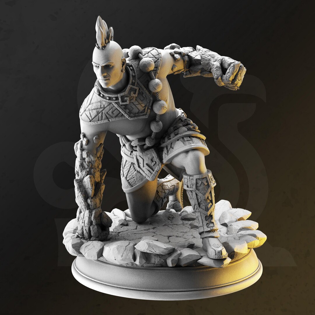 Unarmed Elemental Fighter Male Miniature 32mm Scale - Earth Genasi ...