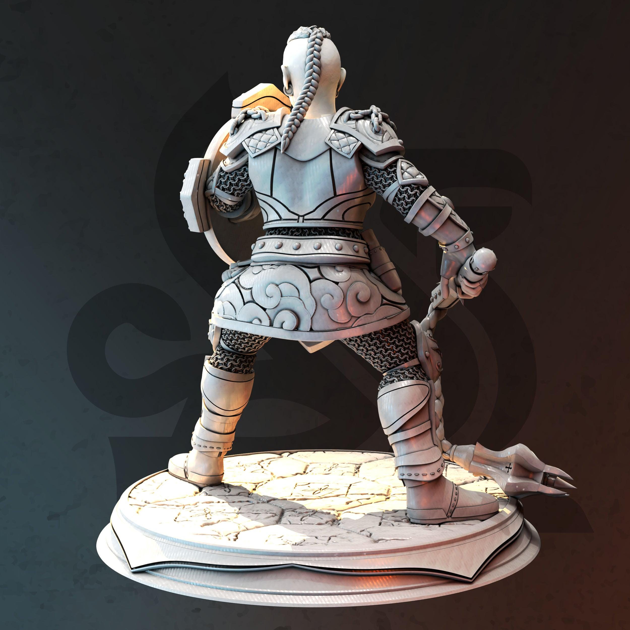 Dwarven Female Flail Warrior Paladin Miniature 32mm Scale Dwarf ...