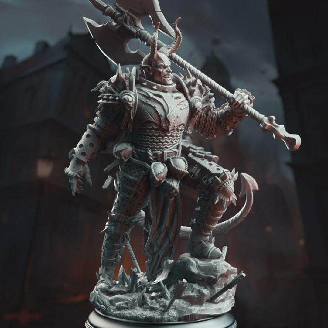 Armored Devil Axe Barbarian Tiefling Demon - Knight of the Hells by DM ...