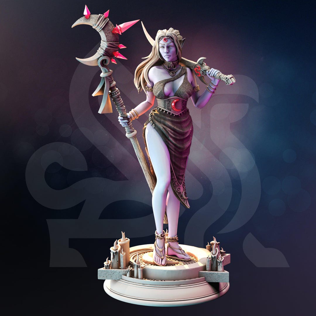 Dark Elf Female Lunar Witch Sorcerer Spellcaster 32mm Scale - Drow Moon ...