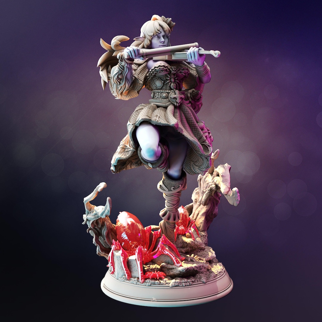 Elven Bard Female Fiddle Violin Miniature 32mm Scale Drow Spider ...