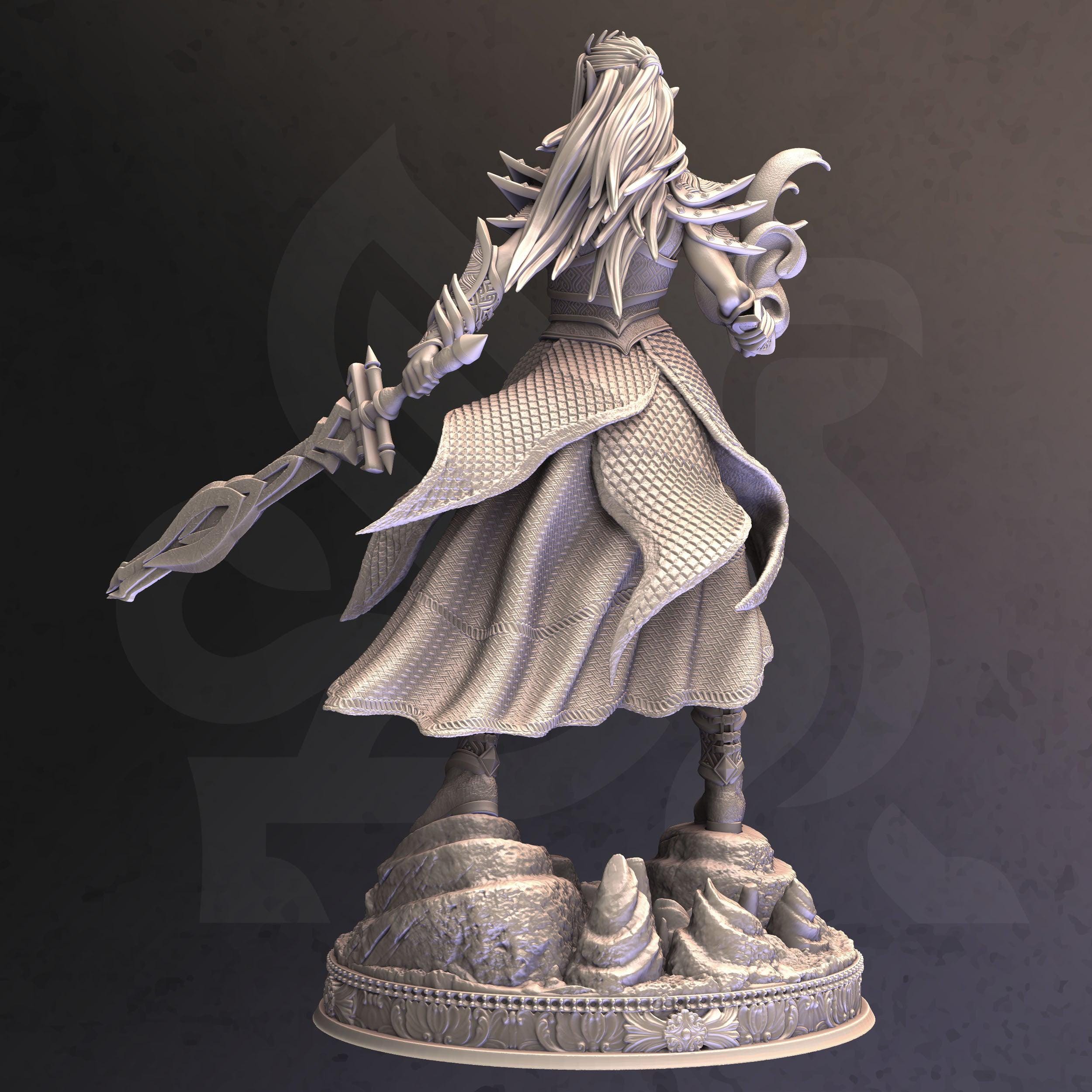 Dark Elf Female Battlemage Fire Genasi Miniature 32mm Scale - Hex ...