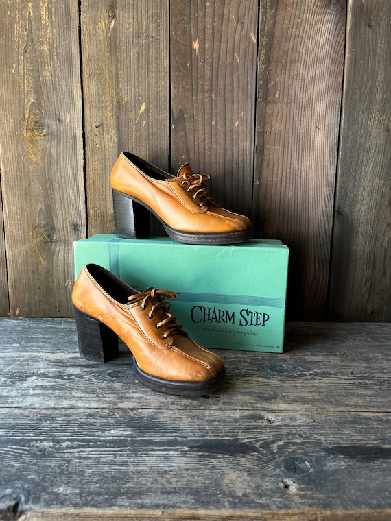 70s Platform Shoes Charm Step Vintage Leather - Gem