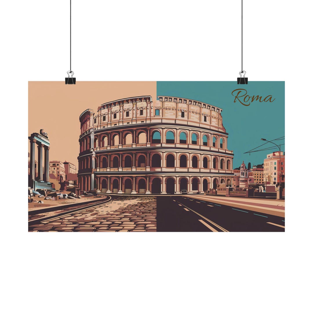 Roma, Ancient VS Modern, Roman Coliseum Poster, Italy, Travel Art ...
