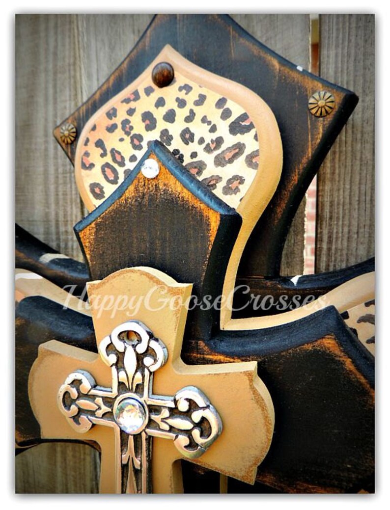 Wall Wood Cross Medium Antiqued Black & Tan with | Etsy