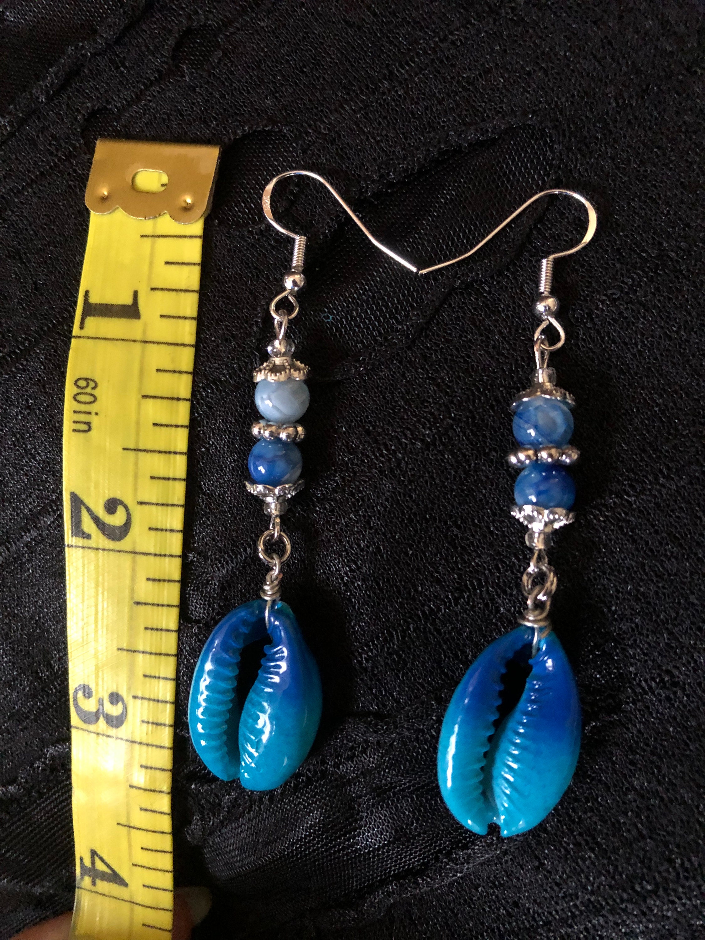 Blue Cowry Shell and Lapis Stone Earrings - Etsy
