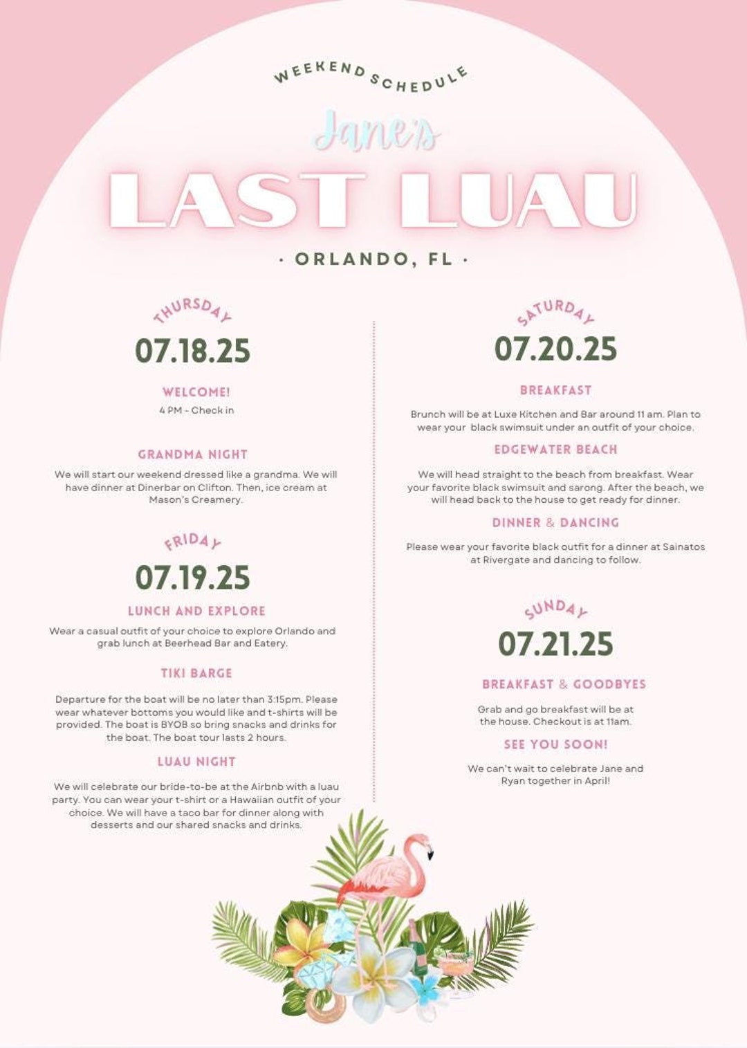 Last Luau Bachelorette Itinerary - Etsy
