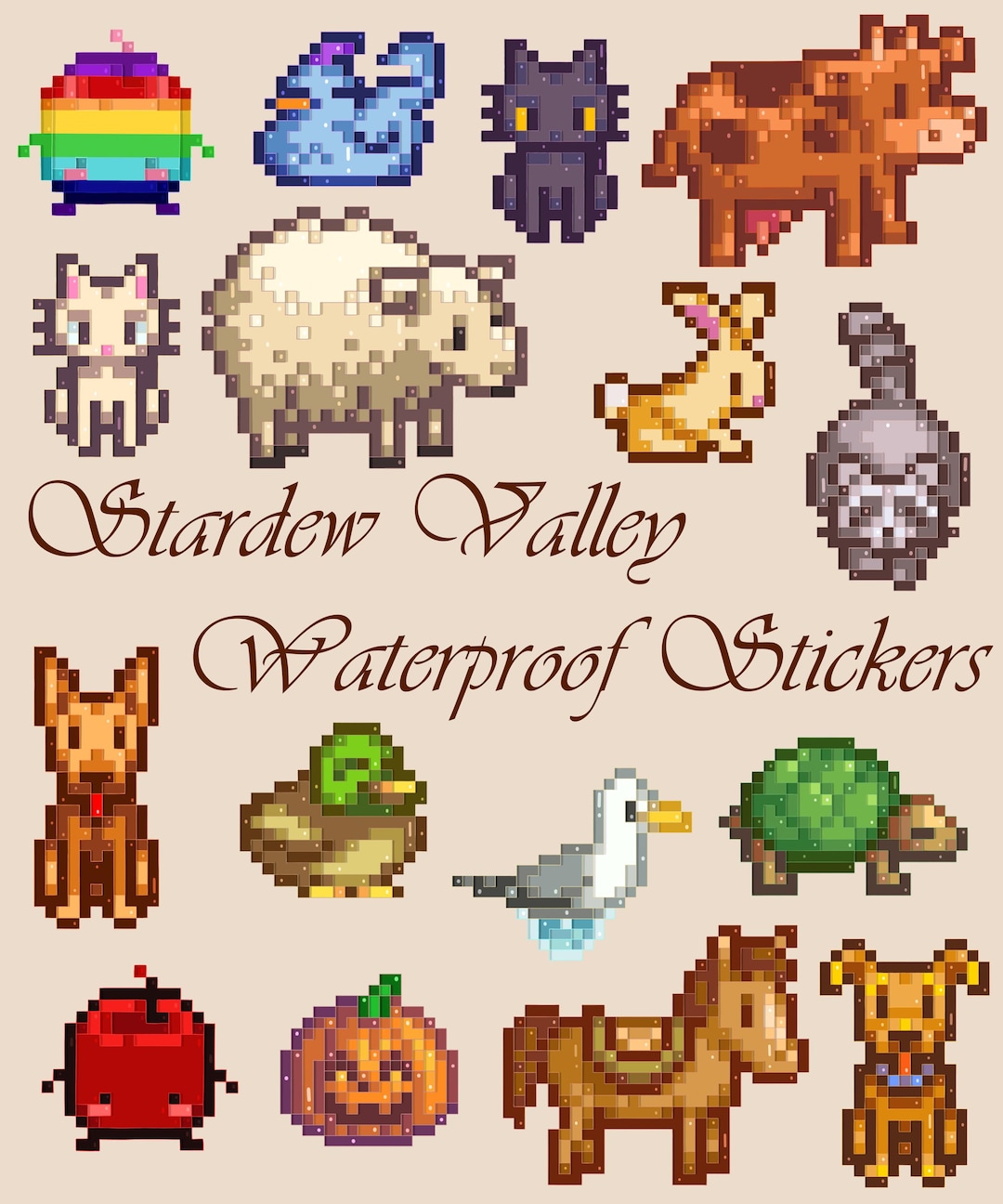 Waterproof Stardew Valley Stickers, Junimo, Pets, Farm Animals, and ...