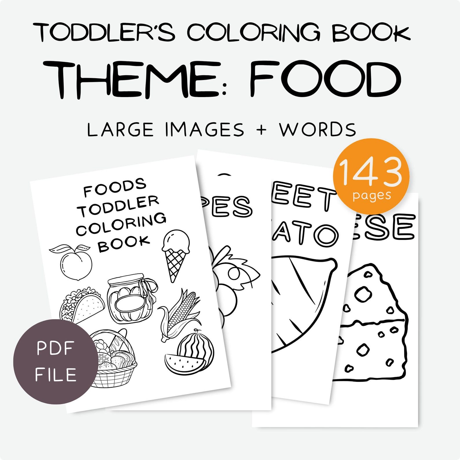 Fun Simple Food Theme Coloring Pages Toddler Coloring Book Printable ...