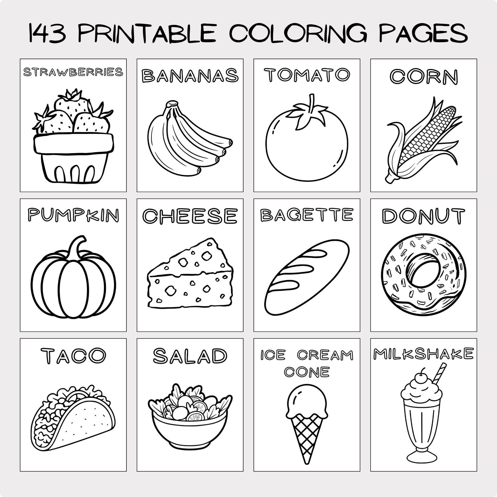 Fun Simple Food Theme Coloring Pages Toddler Coloring Book Printable ...