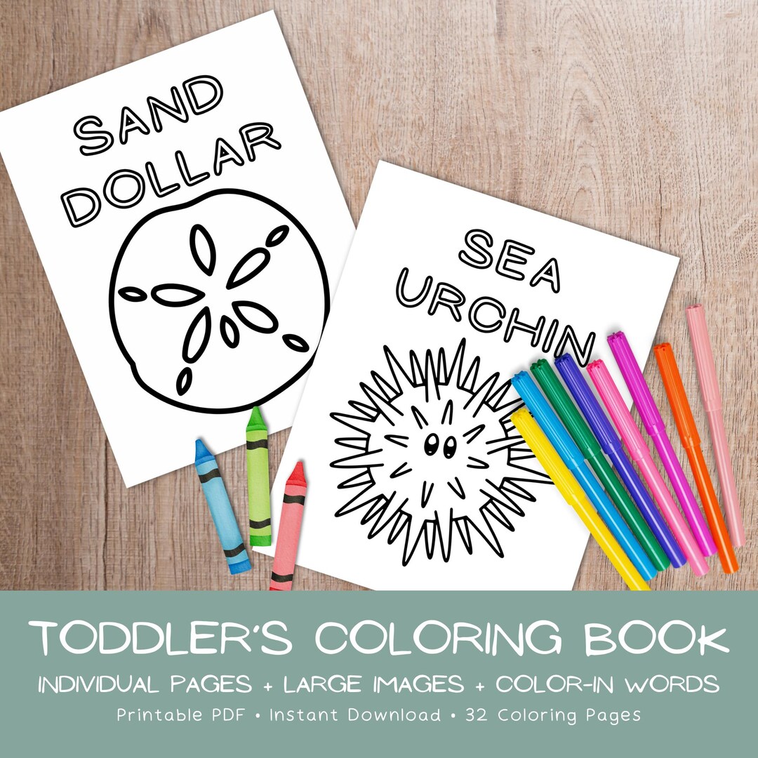 Sea Creatures Toddler Coloring Book With 32 Easy Preschool Coloring ...