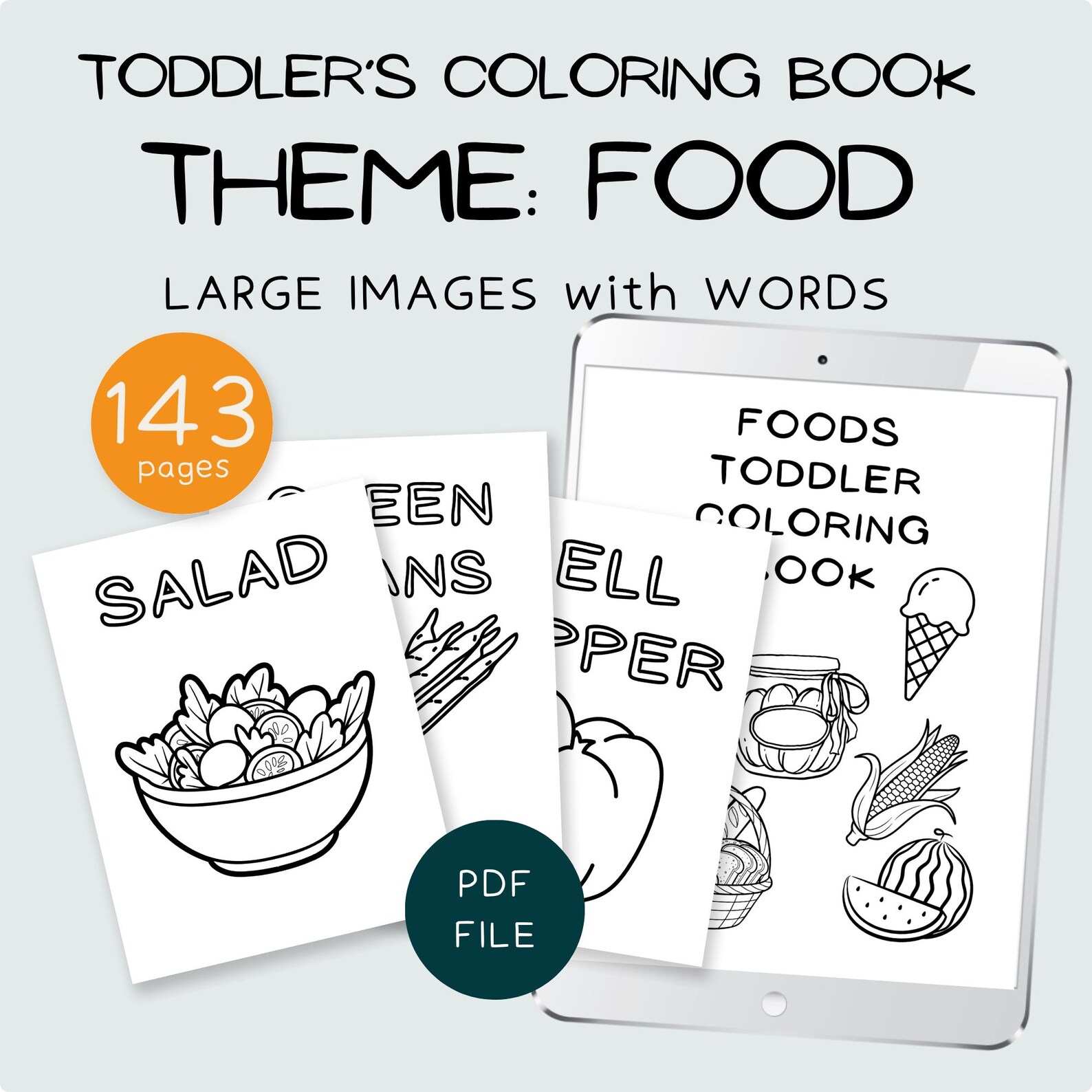 Fun Simple Food Theme Coloring Pages Toddler Coloring Book Printable ...