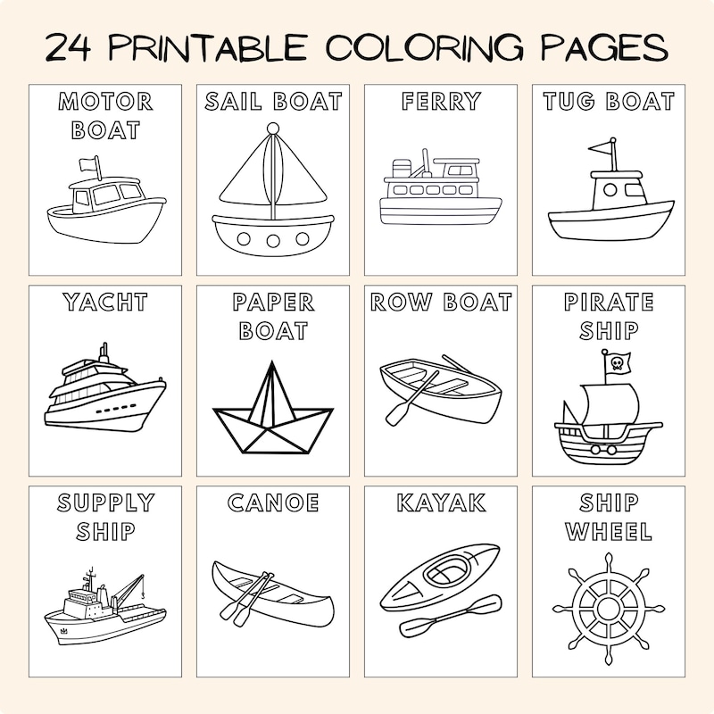 Canoe Coloring - Etsy