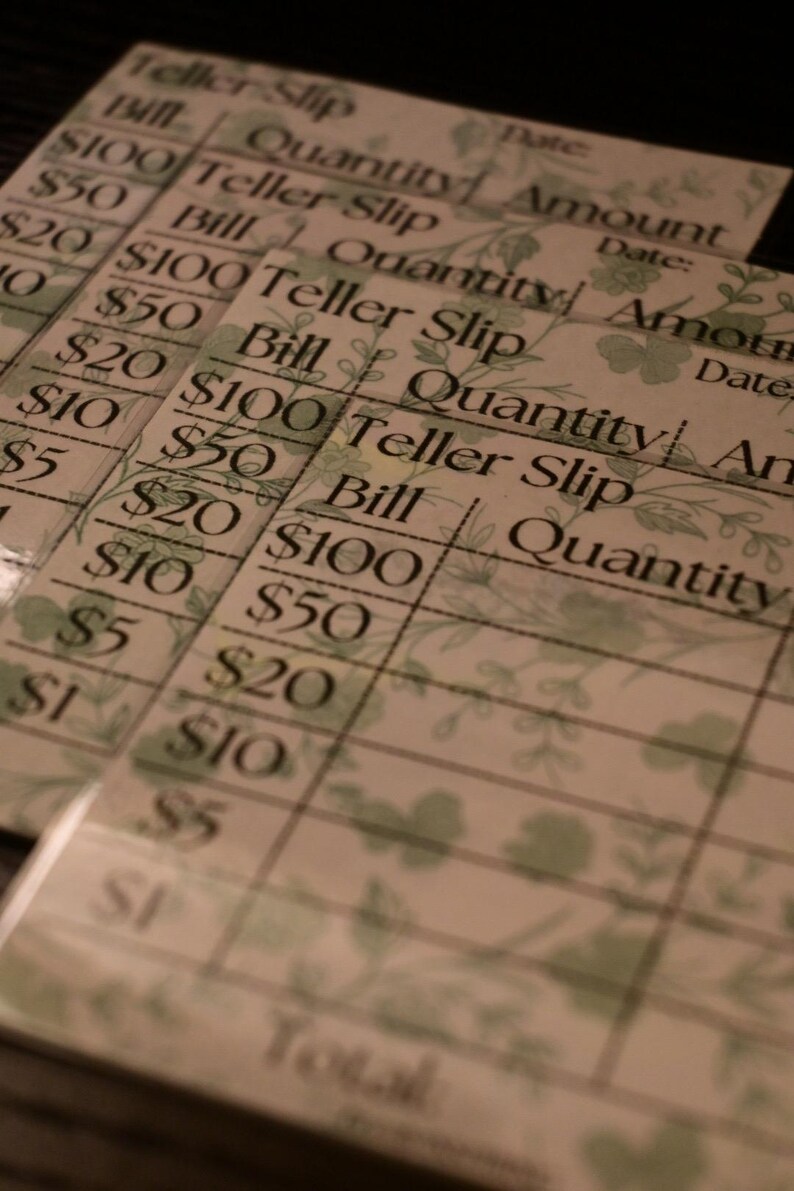 Bank Teller Slips Reusable Teller Slips Green Floral Design Glossy ...