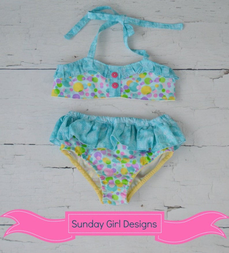 Girls Bikini Bathing Suit PDF Sewing Pattern ... 2 Pc Retro Swimsuit ...