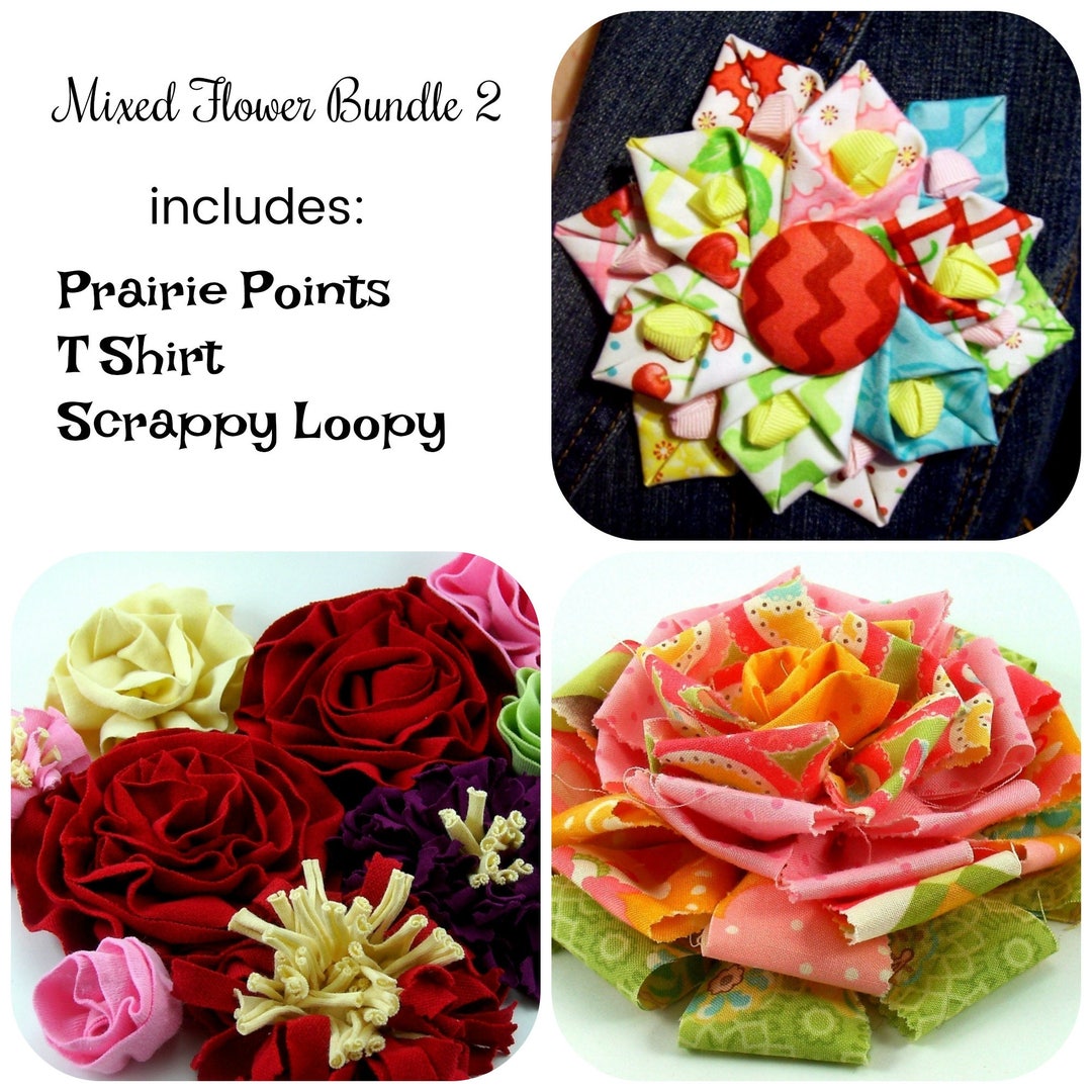 Mixed Fabric Flower Bundle 2 PDF Tutorial ... Includes 3 Fabric Flowers ...