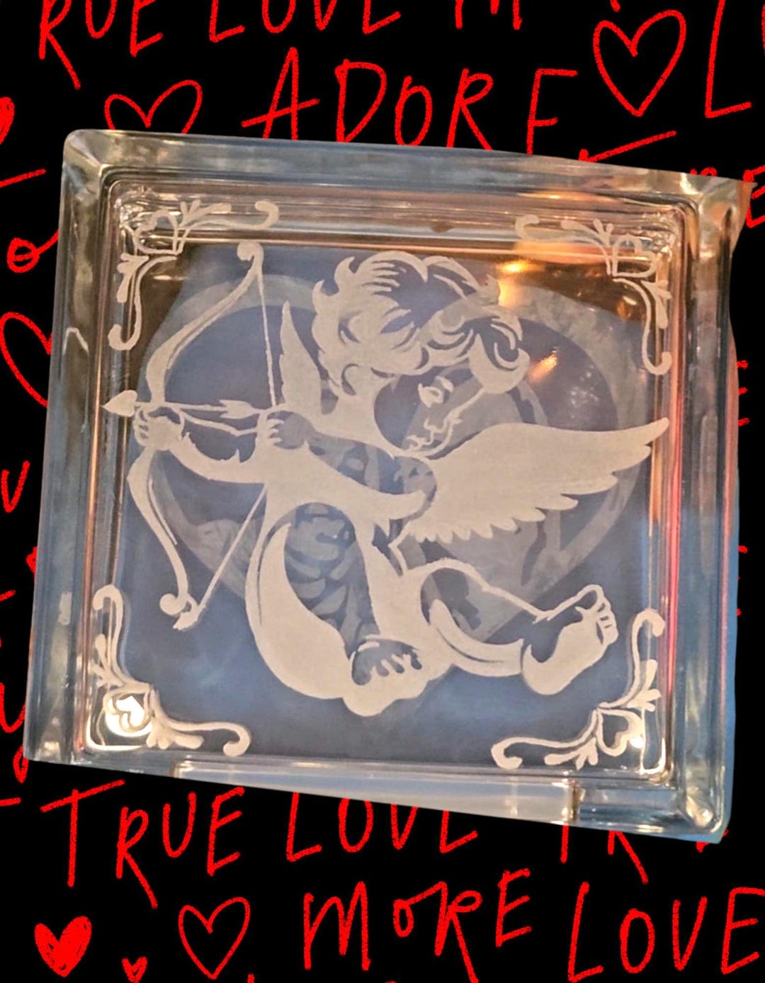 Personalized Valentine's Day Glass Block With Cupid & LED Lights - Etsy