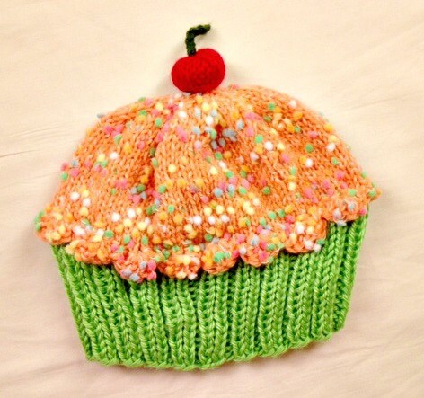 Handmade Hand Knit Cupcake Hat With Cherry on Top Key Lime Cake Orange ...