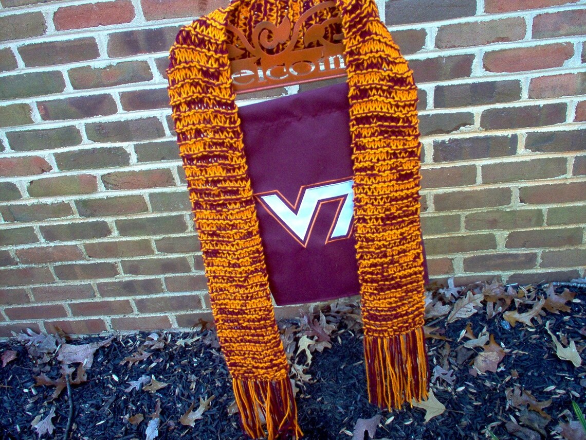 Hand Knit Scarf Virginia Tech Hokies Inspired Maroon and - Etsy