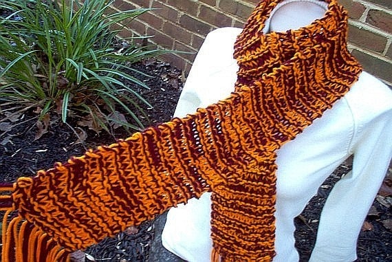 Hand Knit Scarf Virginia Tech Hokies Inspired Maroon and - Etsy