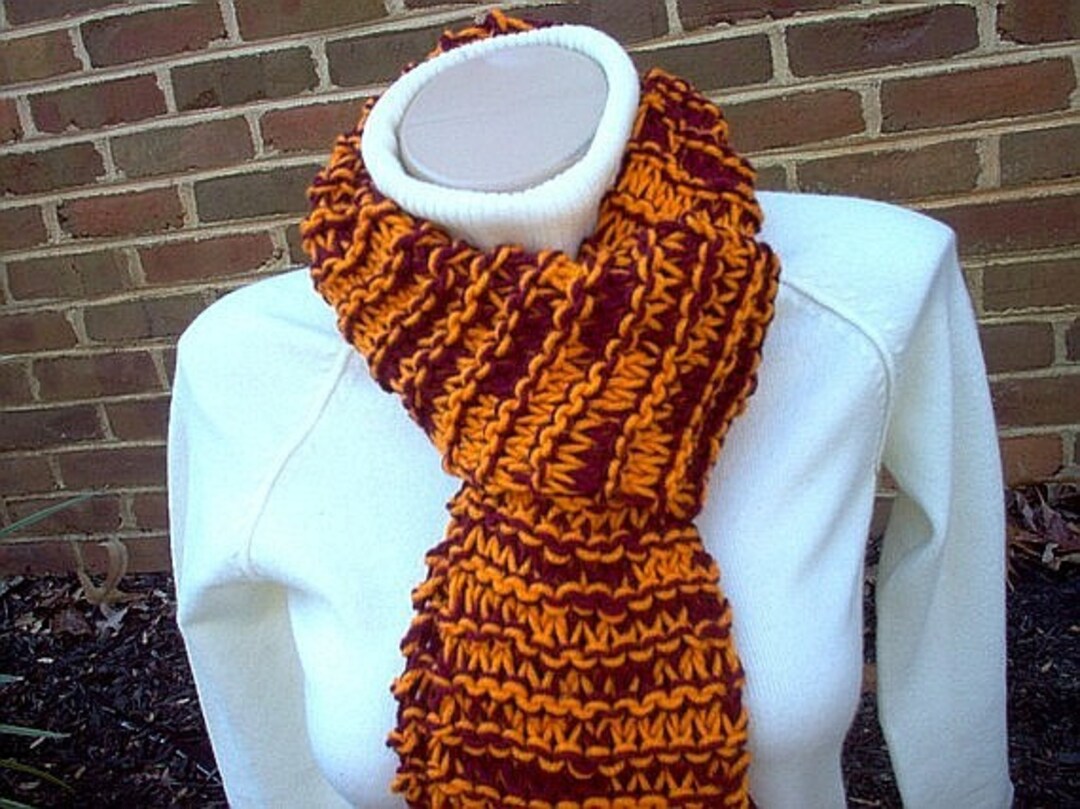 Hand Knit Scarf Virginia Tech Hokies Inspired - Maroon and Orange - Etsy
