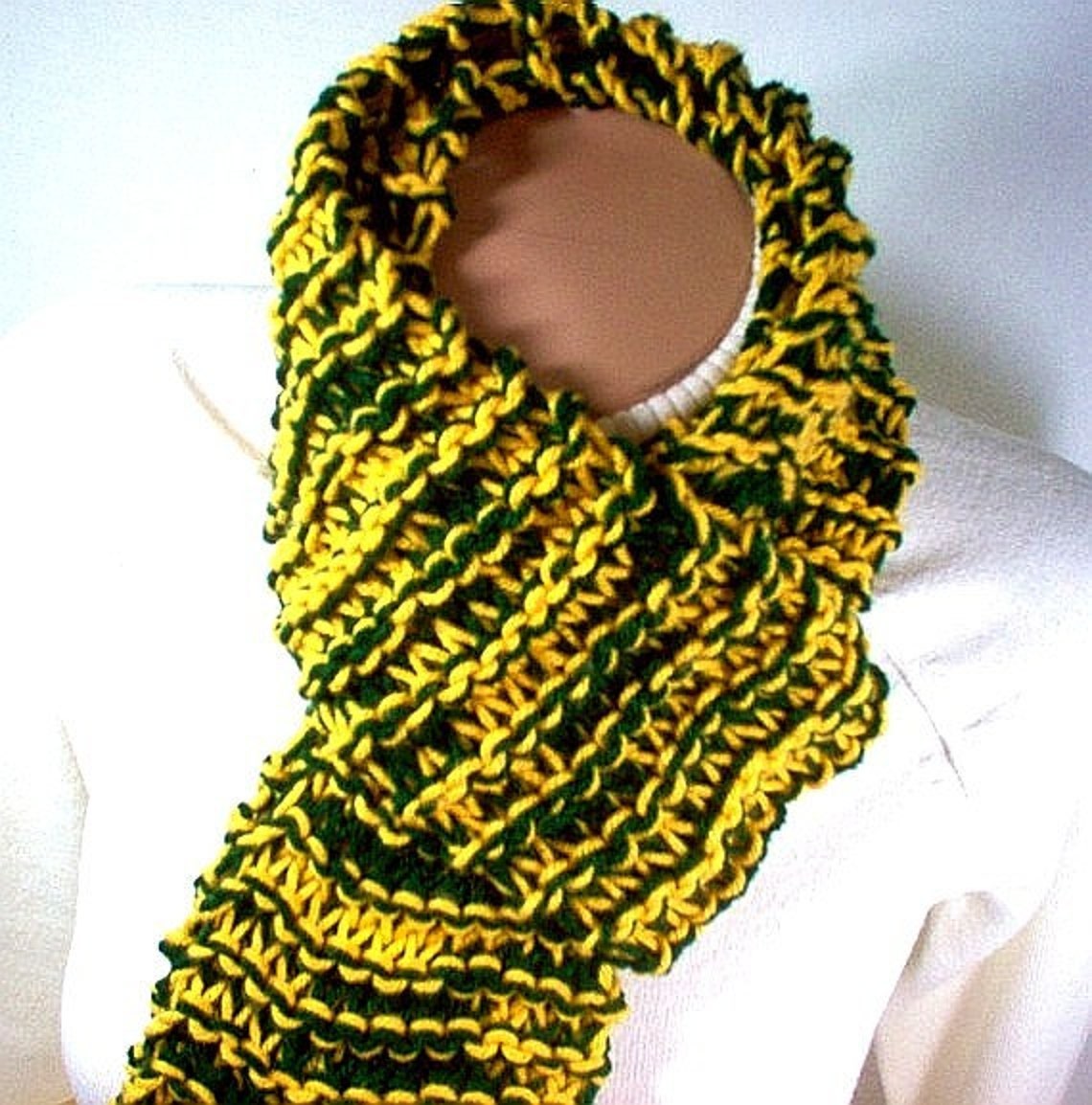 Hand Knit College Scarf GREEN and GOLD Team Scarf Forest Green and ...