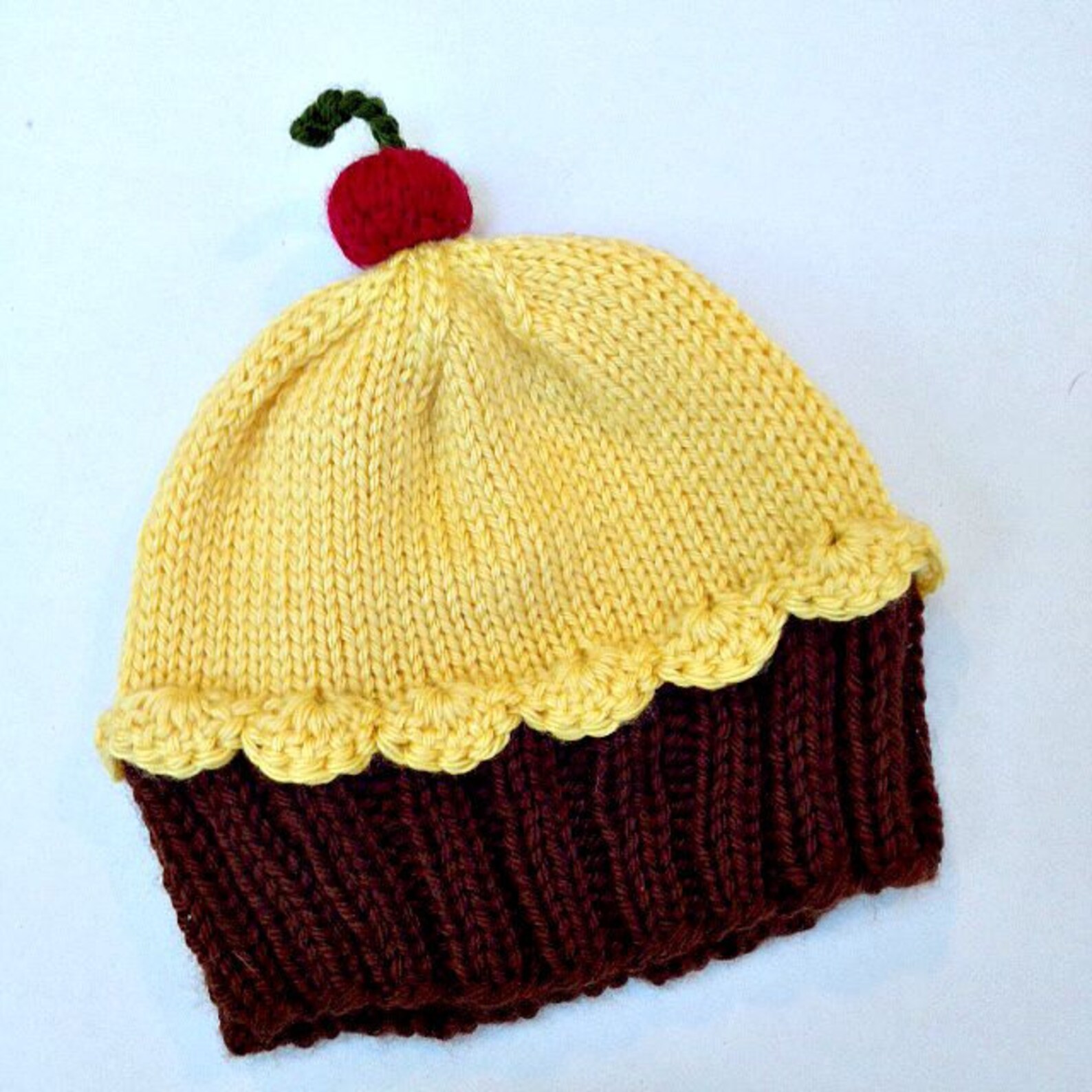 Cupcake Hat With Cherry on Top Lemon Yellow Frosting With Dark ...