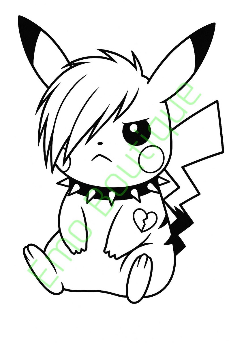 Emo Pikachu Colouring Page, Pokemon, Emo, Alternative, Colouring ...