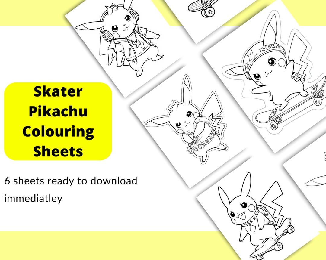 Skater Pikachu Inspired Colouring Page, Pokemon, Emo, Alternative ...